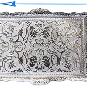 Alisveristime Turkish Ottoman Coffee Tea Beverage Serving Square Tray (Silver)