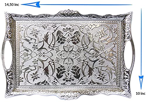 Alisveristime Turkish Ottoman Coffee Tea Beverage Serving Square Tray (Silver)