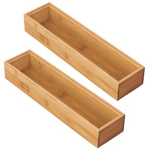 mDesign Slim Wooden Bamboo Drawer Organizer - 12" Long Stackable Storage Box Tray for Kitchen Drawers/Cabinet - Utensil, Silverware, Spatula, Flatware Holder - Echo Collection, 2 Pack, Natural Wood