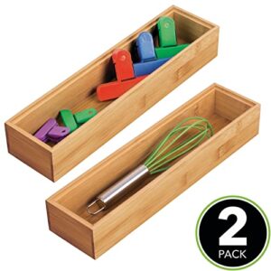 mDesign Slim Wooden Bamboo Drawer Organizer - 12" Long Stackable Storage Box Tray for Kitchen Drawers/Cabinet - Utensil, Silverware, Spatula, Flatware Holder - Echo Collection, 2 Pack, Natural Wood