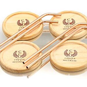 (Gift Set) Pure Copper Hammered Mugs with Copper Straws & Wooden Coasters Set of 4 - PREMIUM QUALITY -16 Oz Copper Cups - 100% Handcrafted - A Gift Pack for your loved Ones