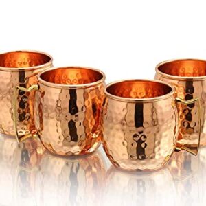 (Gift Set) Pure Copper Hammered Mugs with Copper Straws & Wooden Coasters Set of 4 - PREMIUM QUALITY -16 Oz Copper Cups - 100% Handcrafted - A Gift Pack for your loved Ones