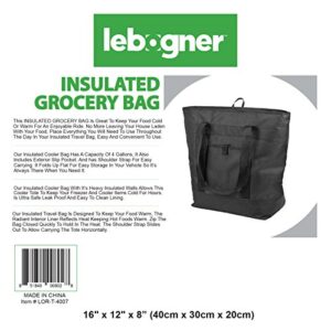 Insulated Grocery Bag By Lebogner - Large 5 Gallon Capacity Vacation Cooler Bag For Hot Or Cold Food With Zipper Closure, Collapsible Travel Delivery, Shopping Carry Basket, Camping Outdoor Picnic Bag