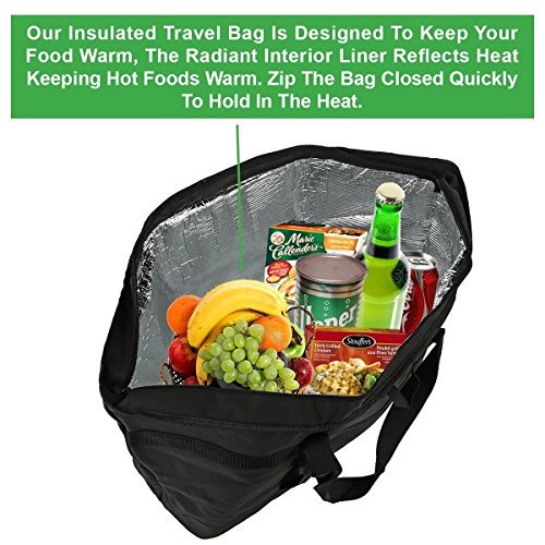 Insulated Grocery Bag By Lebogner - Large 5 Gallon Capacity Vacation Cooler Bag For Hot Or Cold Food With Zipper Closure, Collapsible Travel Delivery, Shopping Carry Basket, Camping Outdoor Picnic Bag