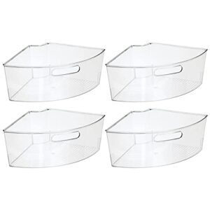 mDesign Kitchen Cabinet Plastic Lazy Susan Storage Turntable Organizer Bins w/Built-In Handle - Large Triangle Corner Dividers for Pantry - 1/4 Wedge, 6" Deep - Ligne Collection - 4 Pack - Clear