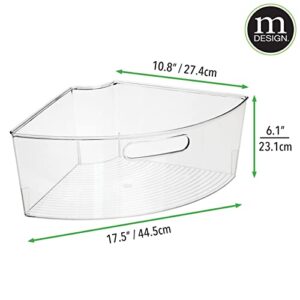 mDesign Kitchen Cabinet Plastic Lazy Susan Storage Turntable Organizer Bins w/Built-In Handle - Large Triangle Corner Dividers for Pantry - 1/4 Wedge, 6" Deep - Ligne Collection - 4 Pack - Clear