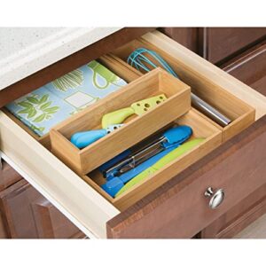 mDesign Wooden Bamboo Kitchen Drawer Organizer Box Tray, Stackable Storage for Drawers, Cabinets, Shelves, Pantry, or Counter, Hold Utensils and Appliances, Echo Collection, 2 Pack, Natural Wood