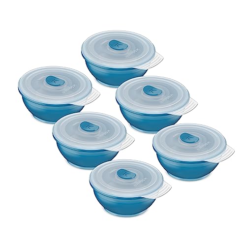 Collapse-it Silicone Food Storage Containers - BPA Free Airtight Silicone Lids Collapsible Lunch Box Containers - Oven, Microwave, & Freezer Safe (Blue (6) 1.5-Cup Set)