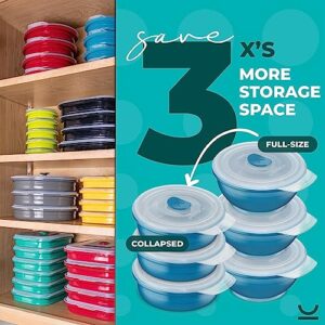 Collapse-it Silicone Food Storage Containers - BPA Free Airtight Silicone Lids Collapsible Lunch Box Containers - Oven, Microwave, & Freezer Safe (Blue (6) 1.5-Cup Set)