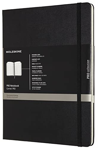 Moleskine PRO Notebook, Hard Cover, XL (7.5" x 9.5") Professional Project Planning, Black, 192 Pages