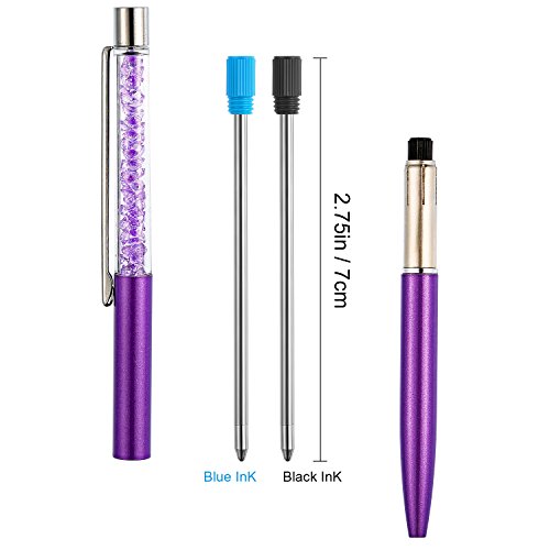 TecUnite 2.75 Inch Ballpoint Pen Refills for Diamond Crystal Stylus Pens and Ballpoint Pens with Black Velvet Bag, 20 Pieces (Black and Blue Refill)