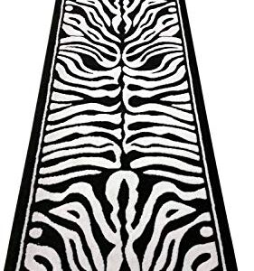 Americana Animal Skin Print Zebra Rug Black and Pure White Design 132 (2 Feet X 7 Feet 3 Inch)