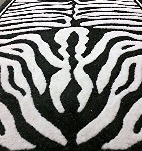 Americana Animal Skin Print Zebra Rug Black and Pure White Design 132 (2 Feet X 7 Feet 3 Inch)