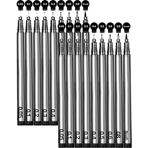 JOVITEC Black Pigment Fineliner Ink Micro Pens Waterproof Black Pen Set for Art Sketching Writing, 18 Pieces