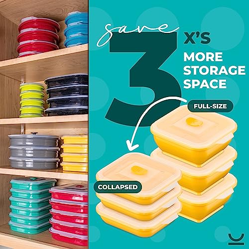 Collapse-it Silicone Food Storage Containers, 6-piece Rectangle Set (Size - 2 Cup Each, 6 Pack Total Qty) Oven, Microwave and Freezer Safe