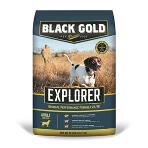 black gold explorer dry dog food for adult dogs, original performance 26/18 formula, 50 lb bag