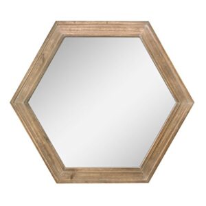 stonebriar decorative 24" hexagon hanging wall mirror with natural wood frame and attached hanging bracket, rustic farmhouse decor for the living room, bathroom, bedroom, and entryway brown