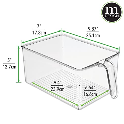 mDesign Plastic Kitchen Pantry Cabinet Refrigerator Food Storage Organizer Bin Holder with Handle - for Organizing Individual Packets, Snacks Food, Produce, Pasta - 2 Pack, Large, Clear