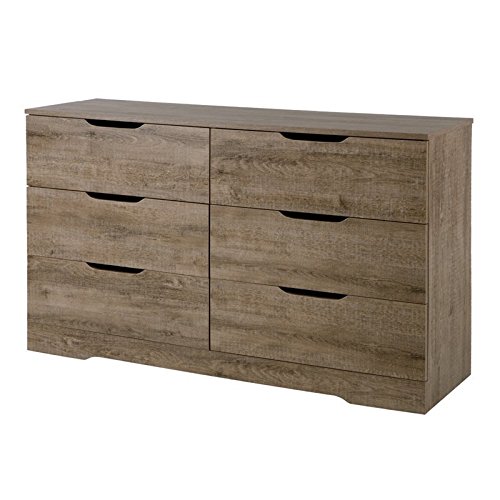 Home Square 2 Piece Bedroom Dresser and Nighstand Set - 6 Drawer Double Dresser for Bedroom/Small Nightstand with Drawer and Shelf/Weathered Oak