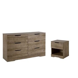 Home Square 2 Piece Bedroom Dresser and Nighstand Set - 6 Drawer Double Dresser for Bedroom/Small Nightstand with Drawer and Shelf/Weathered Oak