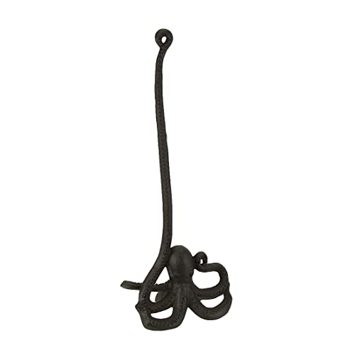 Brown Cast Iron Swimming Octopus Paper Towel Holder Kitchen Nautical Décor