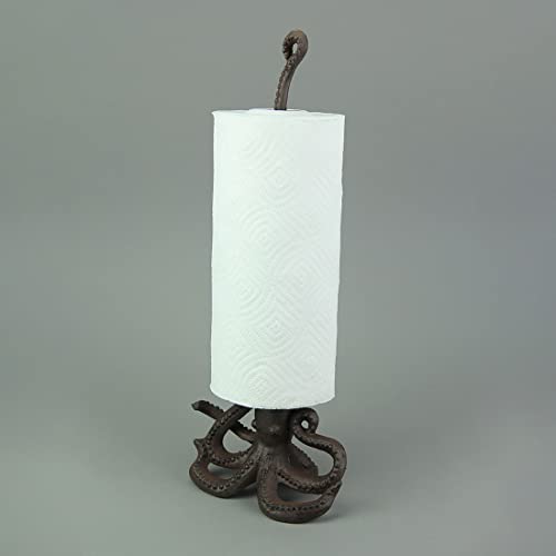 Brown Cast Iron Swimming Octopus Paper Towel Holder Kitchen Nautical Décor