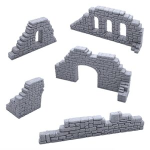 endertoys ruined stone walls set a, terrain scenery for tabletop 28mm miniatures wargame, 3d printed and paintable