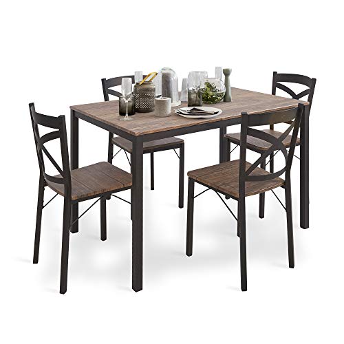 Dporticus 5 Piece Dining Table Set, Table and Chairs for 4 Industrial Style Dining Room & Kitchen,1 Table & 4 Chairs,Stainless Metal Frame