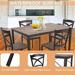 Dporticus 5 Piece Dining Table Set, Table and Chairs for 4 Industrial Style Dining Room & Kitchen,1 Table & 4 Chairs,Stainless Metal Frame