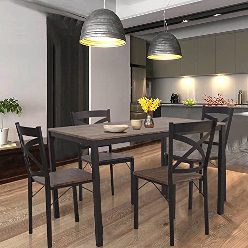 Dporticus 5 Piece Dining Table Set, Table and Chairs for 4 Industrial Style Dining Room & Kitchen,1 Table & 4 Chairs,Stainless Metal Frame