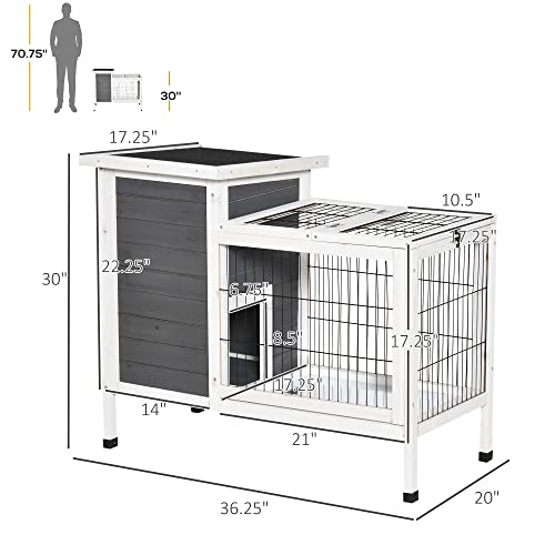 PawHut 36" Rabbit Hutch Bunny Cage Small Animal House with Weatherproof Roof Romevable Tray and Enclosed Run, Indoor/Outdoor