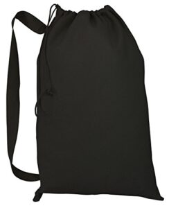 laundry bag w/drawstring closure shoulder straps heavy canvas for house, college (black, medium - 19"w x 27"h)