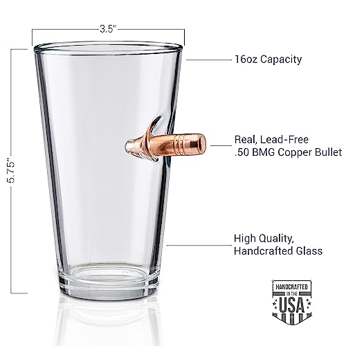 BenShot Pint Glass with Real 0.50BMG Bullet - 16oz | Made in the USA