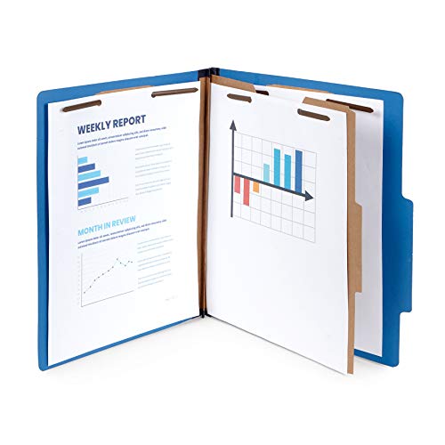 10 Dark Blue Classification Folders - 1 Divider - 2 Inch Tyvek Expansions - Durable 2 Prongs Designed to Organize Standard Medical Files, Office Reports - Letter Size, Dark Blue, 10 Pack