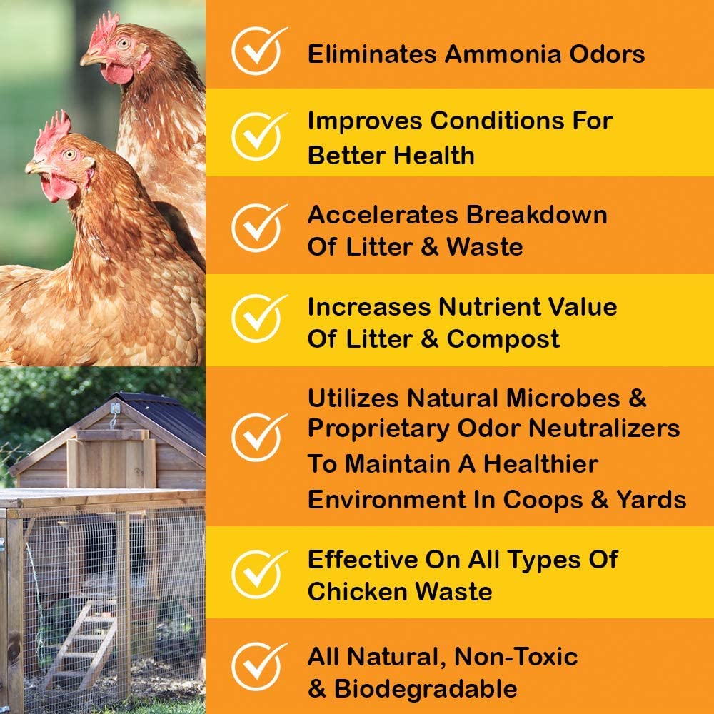 MICROBE-LIFT Chicken Coop Cleaner and Odor Eliminator, Use on All Surfaces and Supplies, Turns Chicken Poop Into Fertilizer, Ammonia Reducer, Highly Concentrated and Safe Formula, 32 Ounces