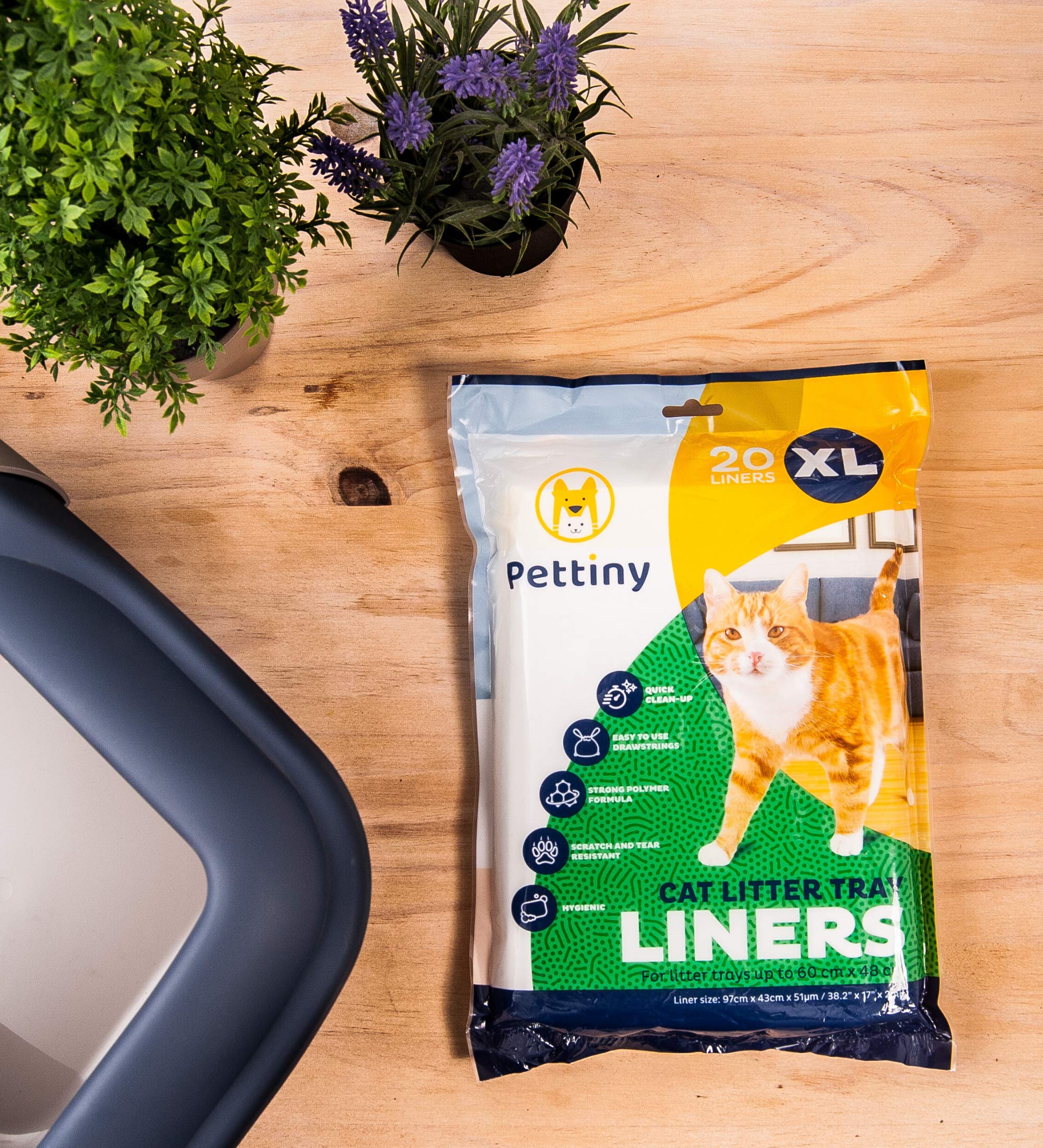 Pettiny 20 XL Cat Litter Box Liners with Drawstrings Scratch Resistant Cat Litter Bags for Extra Large Litter Trays