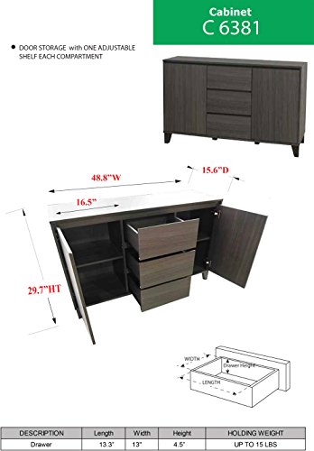 Kings Brand Furniture – Wood Buffet Server Cabinet Console Table, Oak Gray