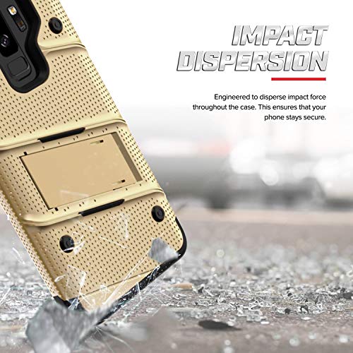 ZIZO Bolt Series for Samsung Galaxy S9 Plus Case Military Grade Drop Tested with Tempered Glass Screen Protector Holster Gold Black