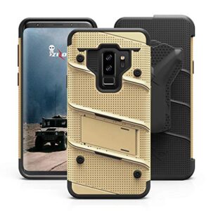 ZIZO Bolt Series for Samsung Galaxy S9 Plus Case Military Grade Drop Tested with Tempered Glass Screen Protector Holster Gold Black