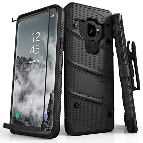 ZIZO Bolt Series for Samsung Galaxy S9 Case Military Grade Drop Tested with Tempered Glass Screen Protector Holster Black