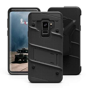 ZIZO Bolt Series for Samsung Galaxy S9 Case Military Grade Drop Tested with Tempered Glass Screen Protector Holster Black