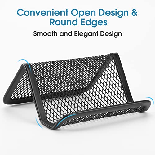 MaxGear Mesh Business Card Holder Stand Metal Business Card Stand for Desk Office Business Card Display with 50 Name Card Capacity 6 Pack Black