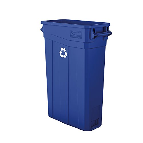 Suncast Commercial Slim 23 Gallon Polypropylene Recycling Bin with Recycle Logo, Blue