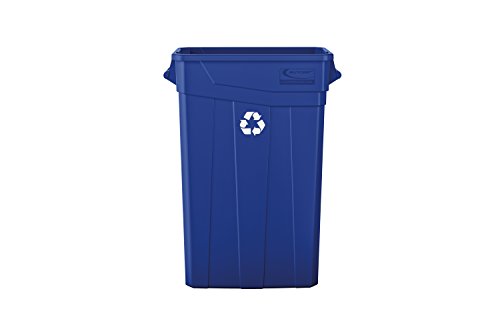 Suncast Commercial Slim 23 Gallon Polypropylene Recycling Bin with Recycle Logo, Blue