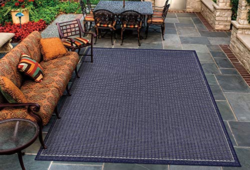 Couristan Recife Saddle Stitch Indoor/Outdoor Area rug, 8'6" x 13', Ivory-Indigo