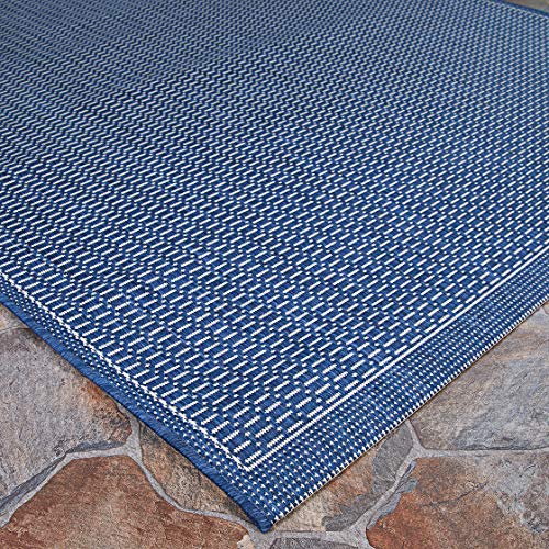 Couristan Recife Saddle Stitch Indoor/Outdoor Area rug, 8'6" x 13', Ivory-Indigo