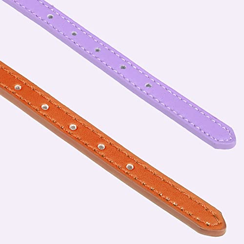 PUPTECK 2 PCS Soft Leather Cat Kitten Collar with Bells Adjustable for Girl Boy Cats Puppy - Orange, Purple