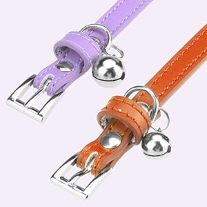 PUPTECK 2 PCS Soft Leather Cat Kitten Collar with Bells Adjustable for Girl Boy Cats Puppy - Orange, Purple