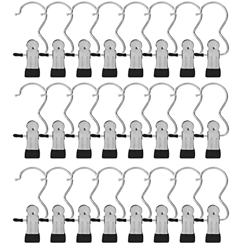 BEWISHOME 24 PCS Laundry Hook Boot Hanging Hold Clips Portable Hanging Hooks Home Travel Hangers Clothing Clothes Pins, Chrome FYC03S