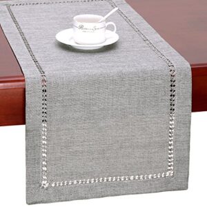 grelucgo handmade hemstitch gray dining table runner or dresser scarf, rectangular 14 by 36 inch